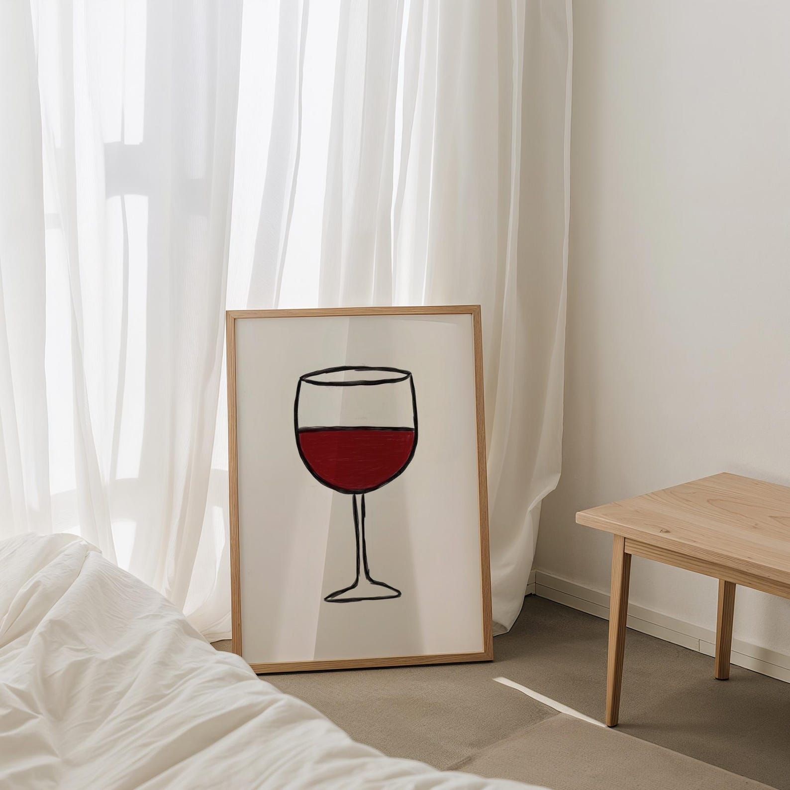 Modern Wine Glass Line Art Print: Kitchen Bar Decor (digital Download ...