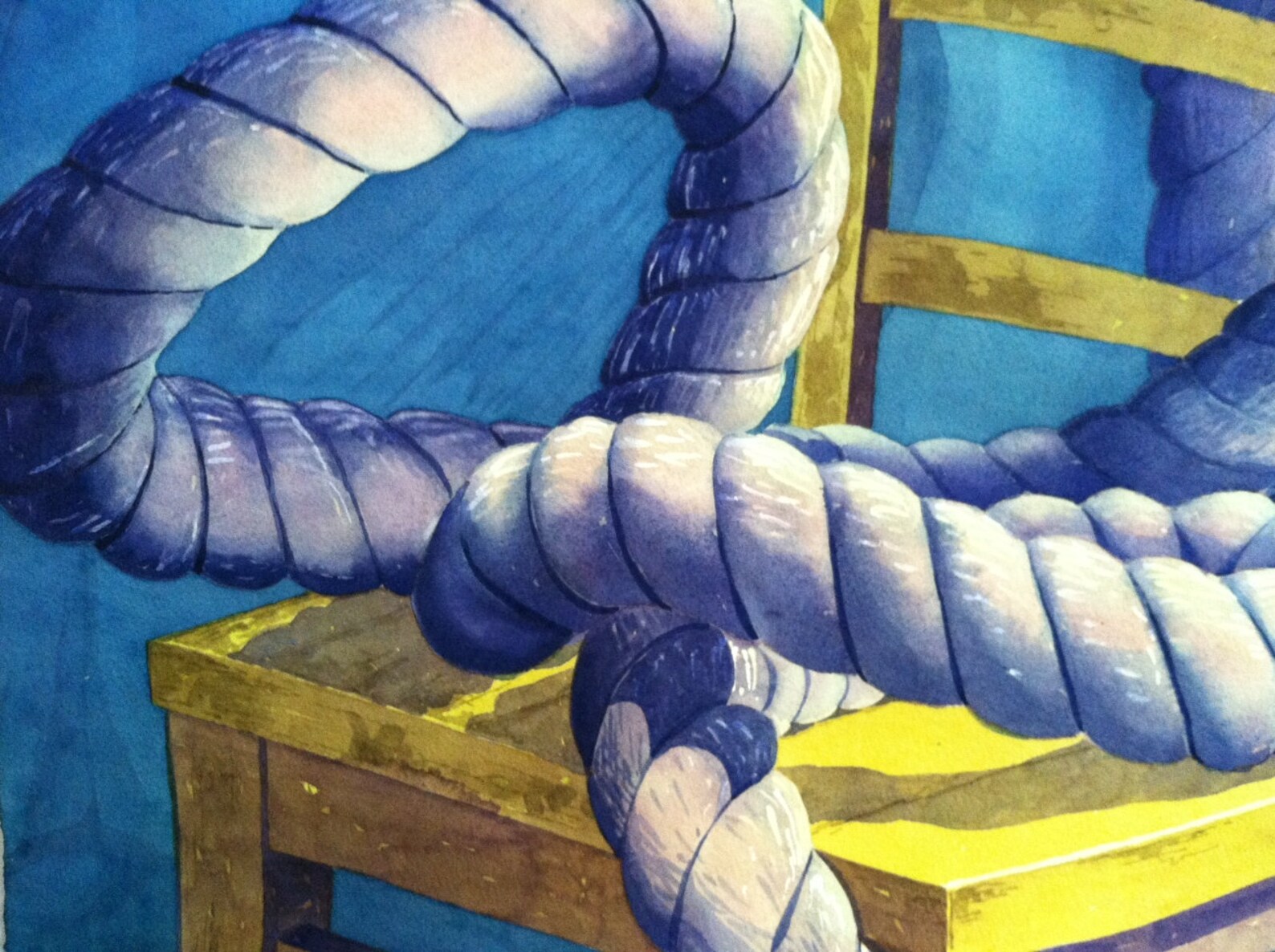 Original Watercolor Still Life Rope on a Yellow Chair - Etsy