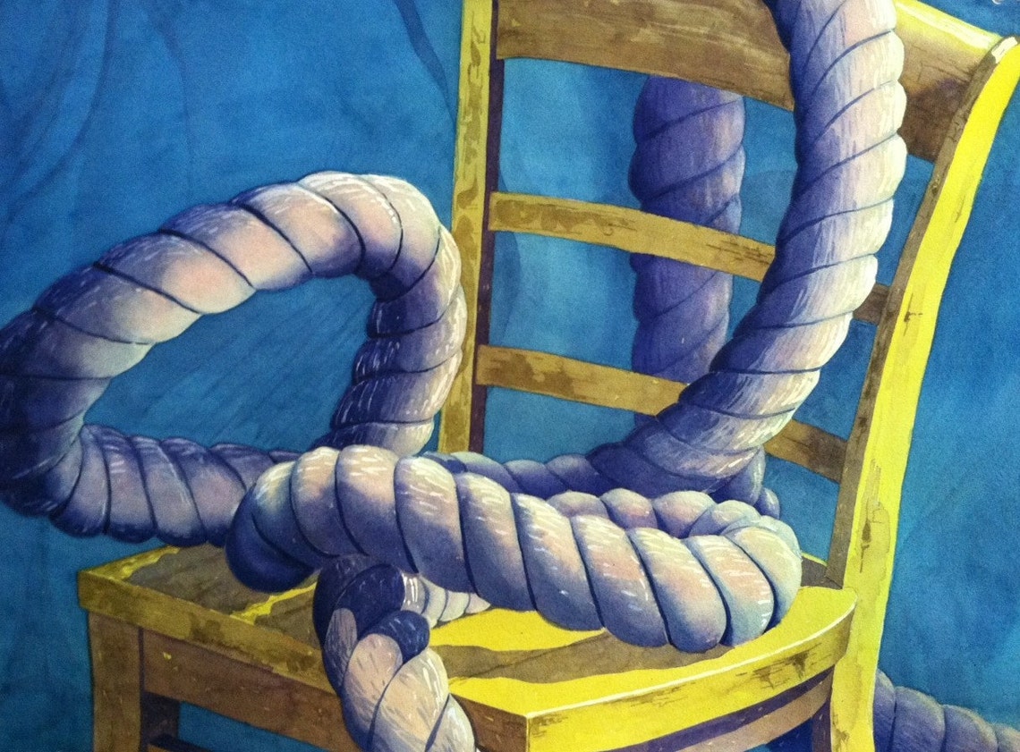 Original Watercolor Still Life Rope on a Yellow Chair - Etsy