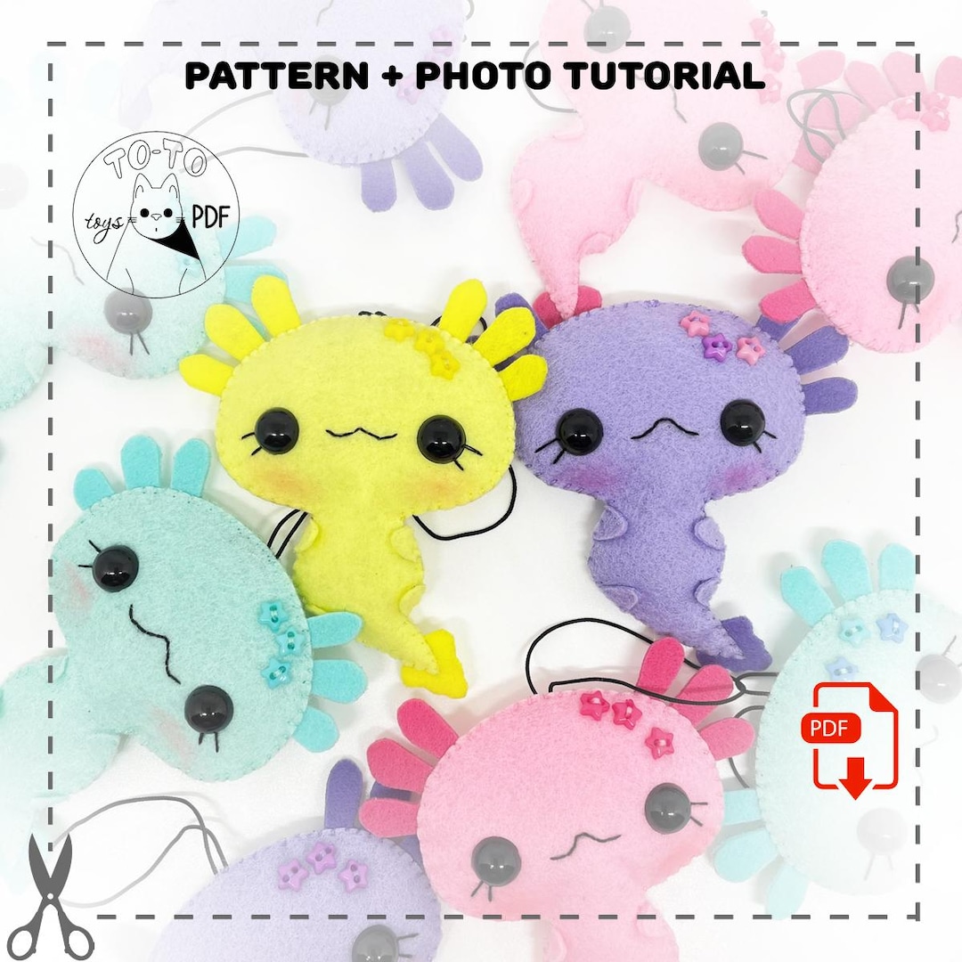 Axolotl Water Animal Felt Pattern. Kawaii Toy Keychain, Decor for Room ...
