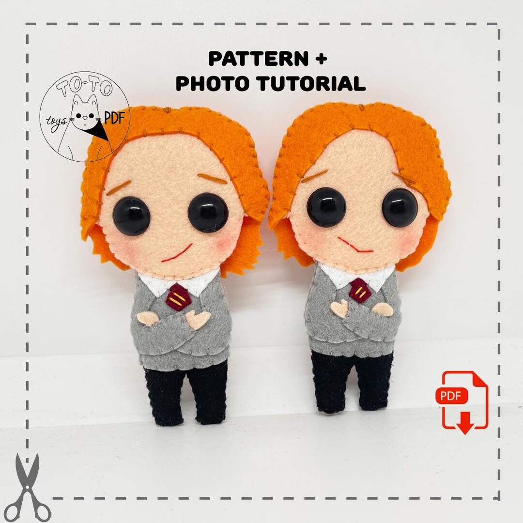 Mischievous Twins Felt Doll Patterns. PDF DIY Red-haired Wizard Duo ...