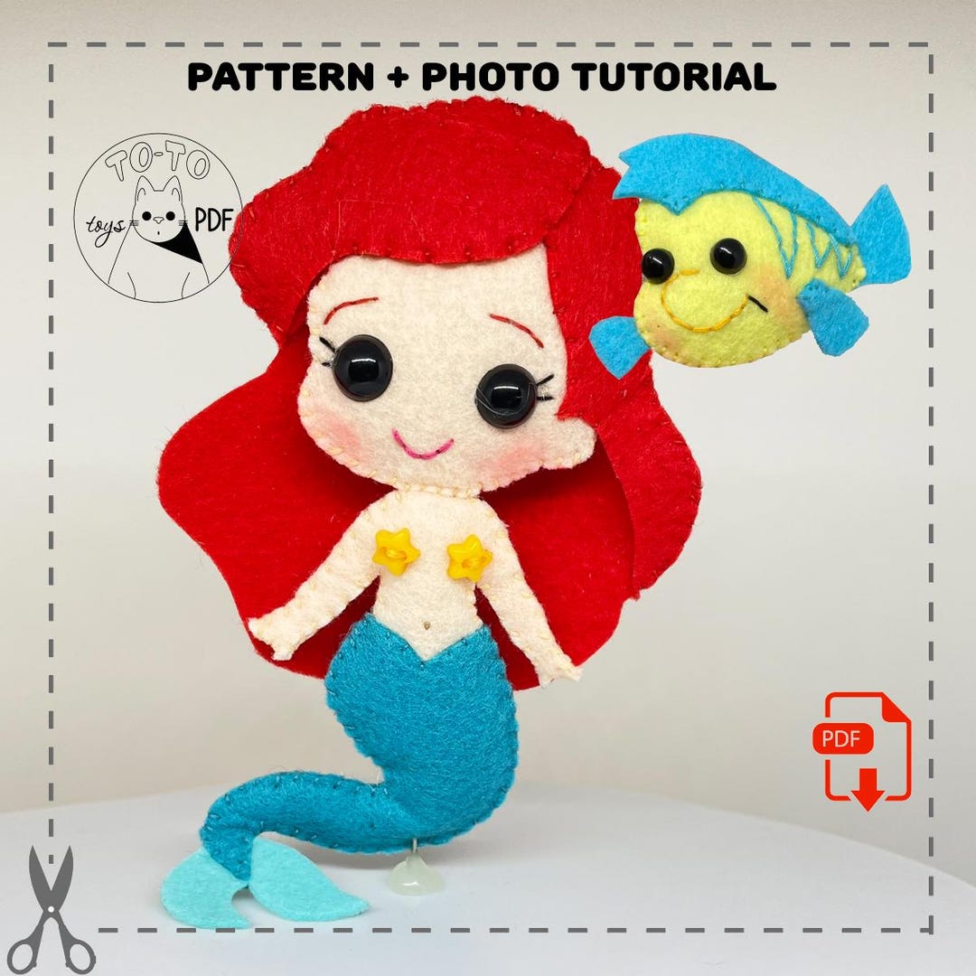 Cute Sirena and Yellow Fish Felt Pattern. Gift for Her, Keychain Ocean ...