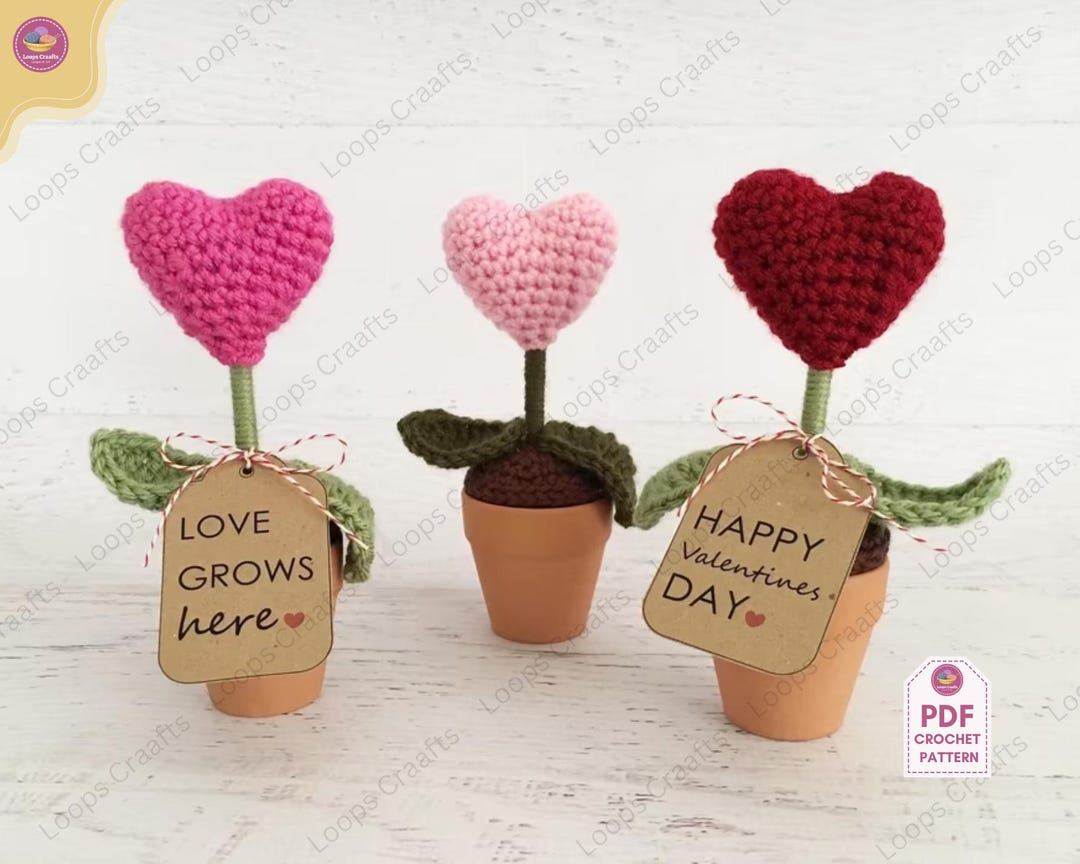 Red Heart Plant in Pot Crochet Pattern Valentine's Day Heart Plant DIY ...