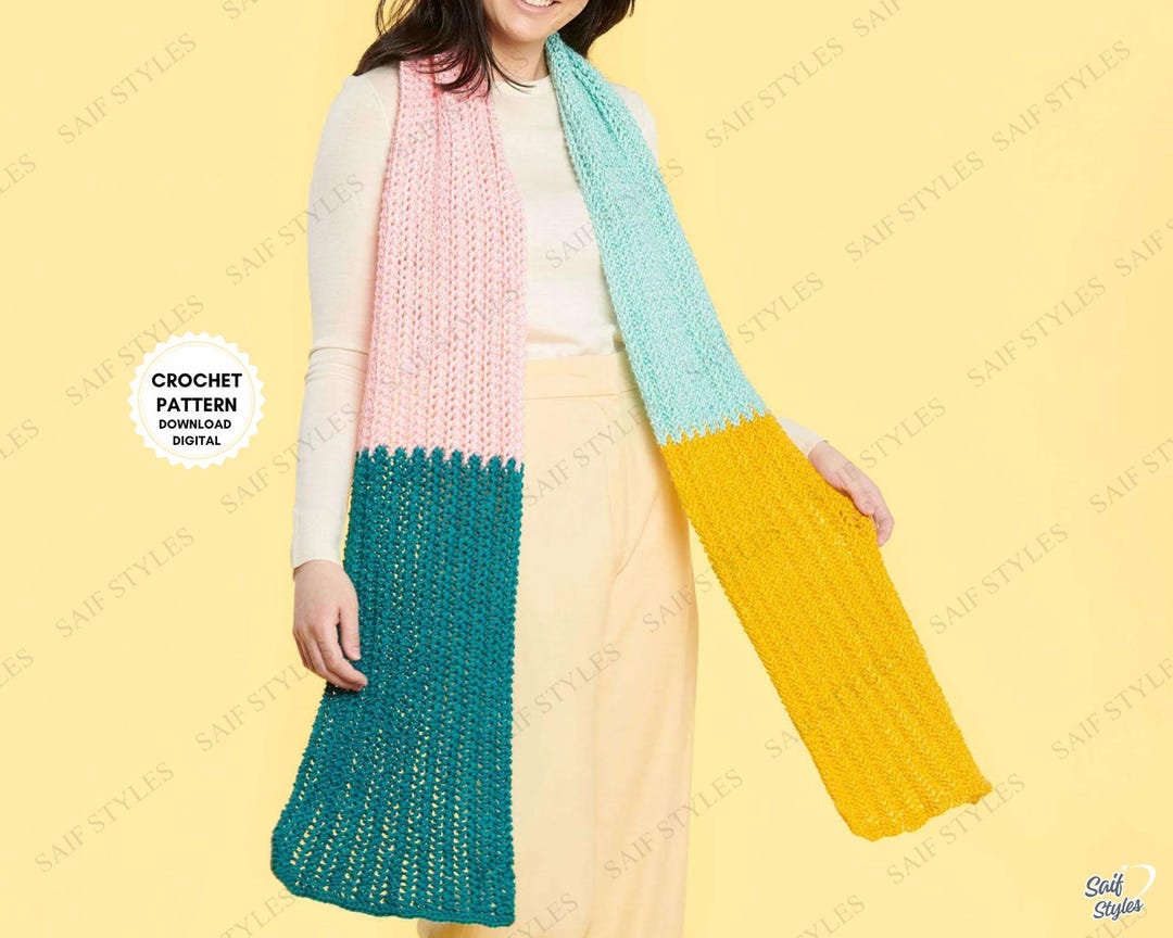 Crochet Pattern, Scrap Yarn Crochet Scarf, Simple Granny Stripe, Scarf ...
