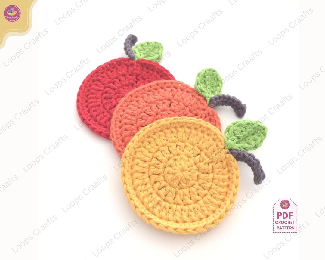 Apple Coaster Crochet Pattern Fruit Coasters DIY Crochet Coaster Set ...