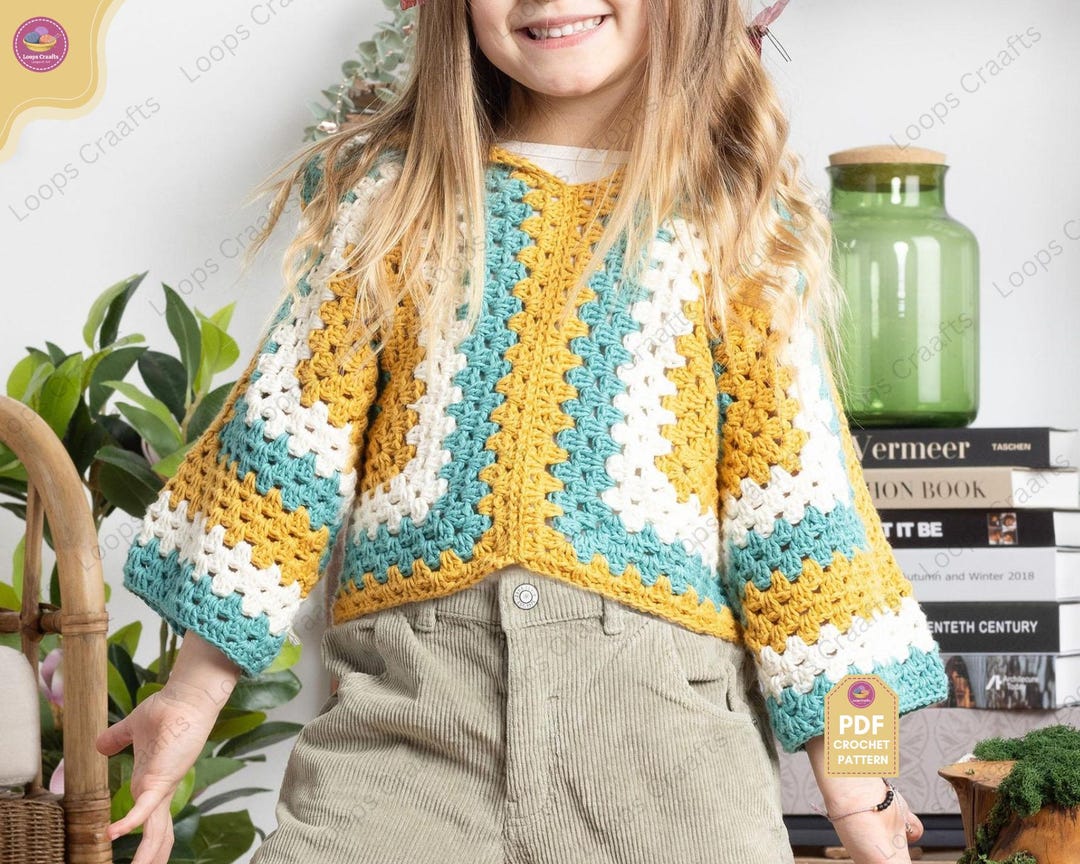 Kids Hooded Hexi Pullover Crochet Pattern Granny Square Cardigan ...