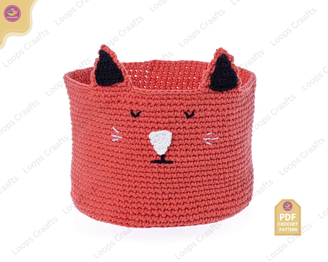Cat Face Yarn Basket Crochet Pattern Macrame Bowl DIY Cat Basket ...