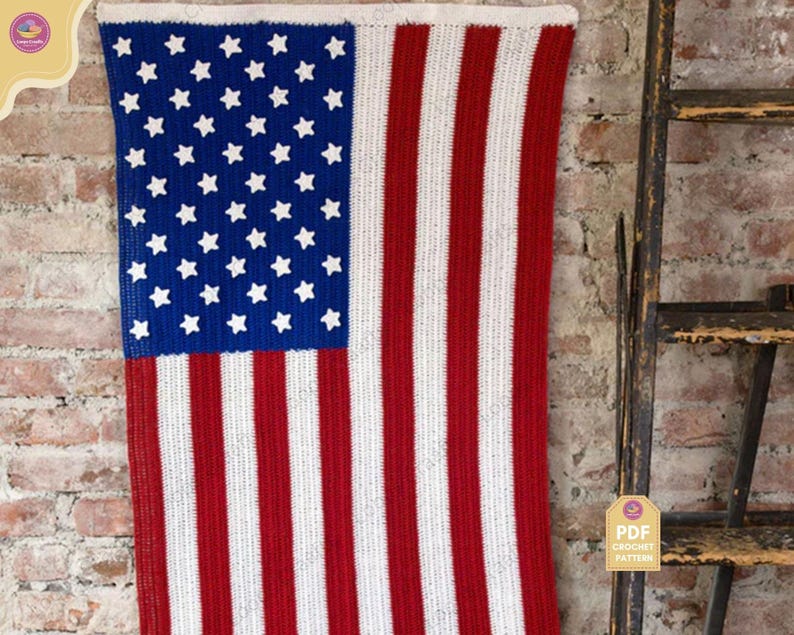 American Flag Afghan Crochet Pattern PDF Patriotic Stars and Stripes ...