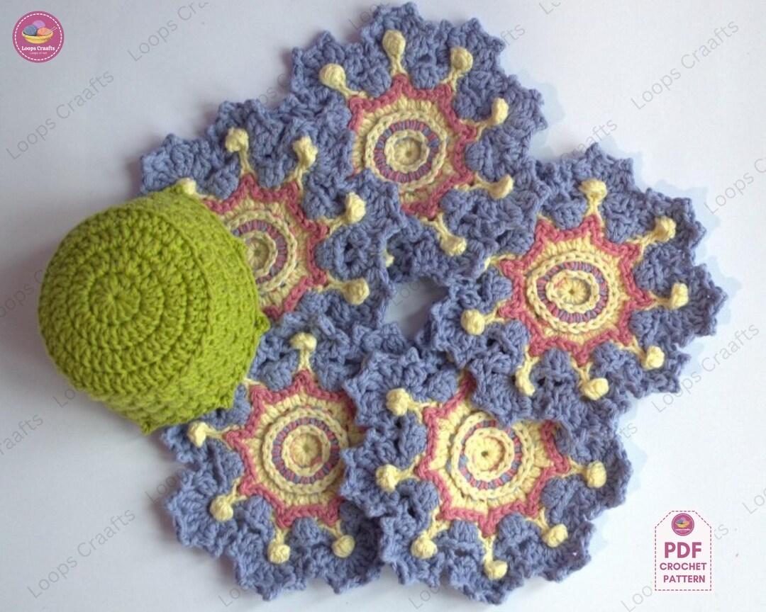 Blooming Spring Coasters Crochet Pattern Floral Drink Coasters DIY Home ...