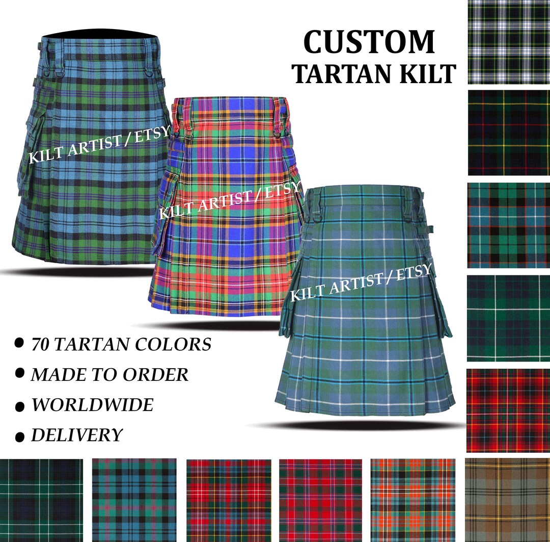 Traditional Scottish Tartan Utility Kilt for Men - 16 Oz Tartan- Cargo ...
