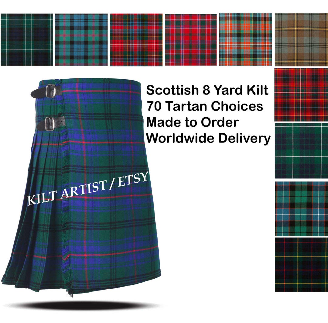 Scottish Tartan 8 Yard Kilt for Men - 16 Oz Heavy Premium Custom ...