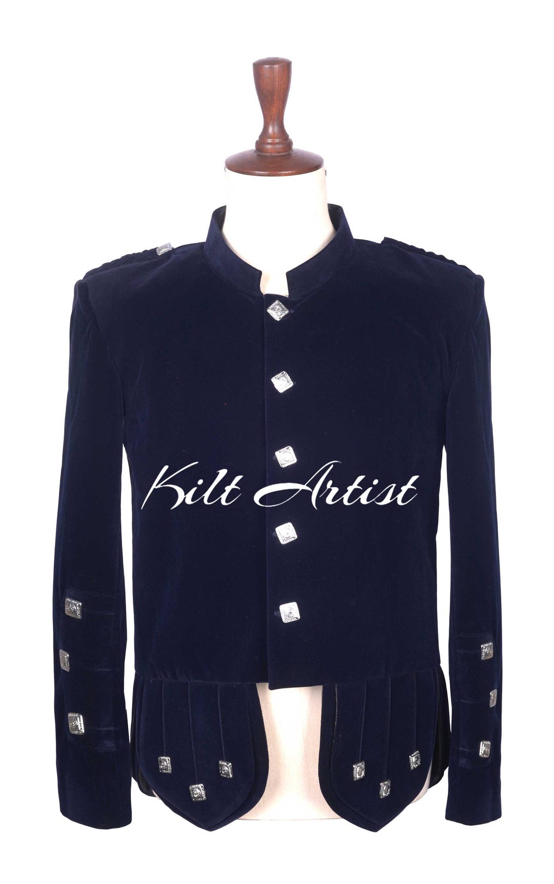 Navy Blue Velvet Kenmore Doublet Jacket - 5 Button Kilt Jacket - Made ...
