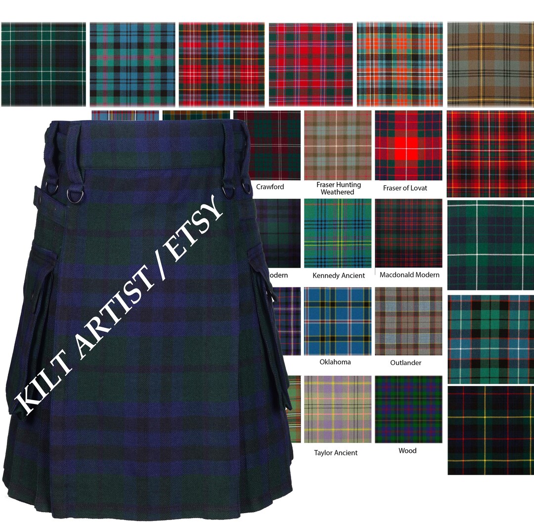 Scottish Tartan Utility Kilt for Men - Highlander Modern Cargo Pockets ...