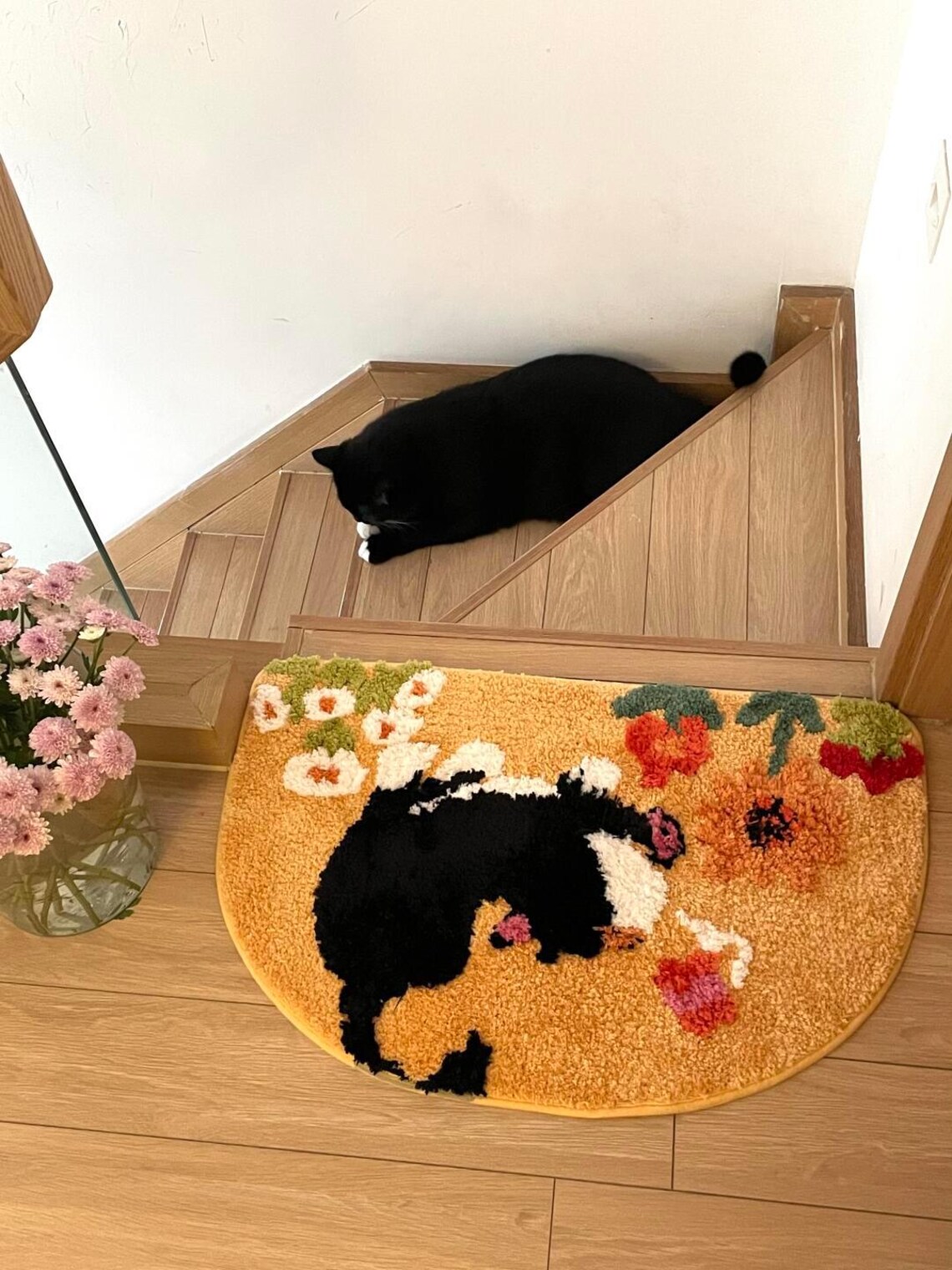 Flowers Cat Tufted Rug Flocking Mat Cute Flocking Carpet Floor Pad Anti ...
