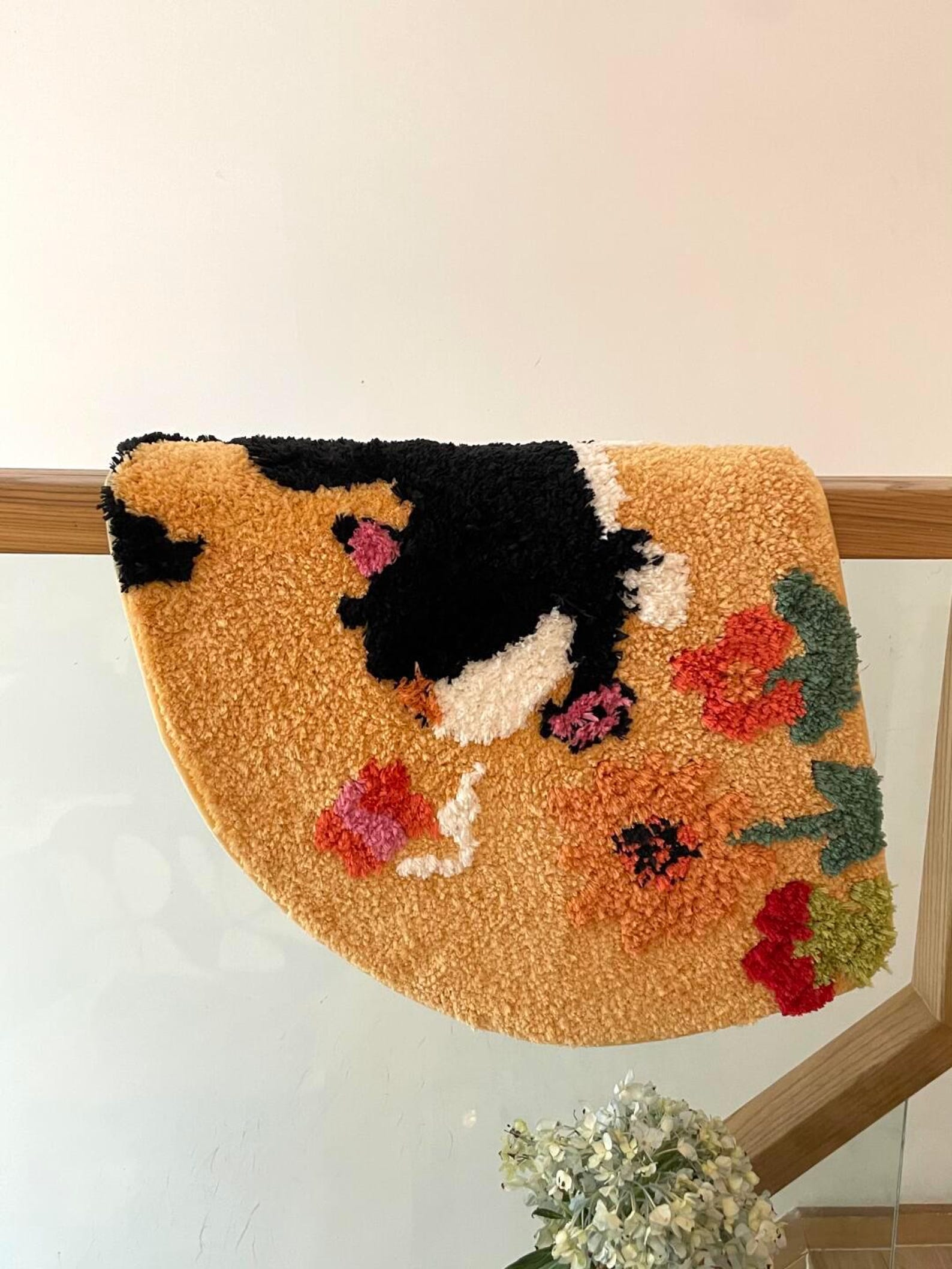 Flowers Cat Tufted Rug Flocking Mat Cute Flocking Carpet Floor Pad Anti ...