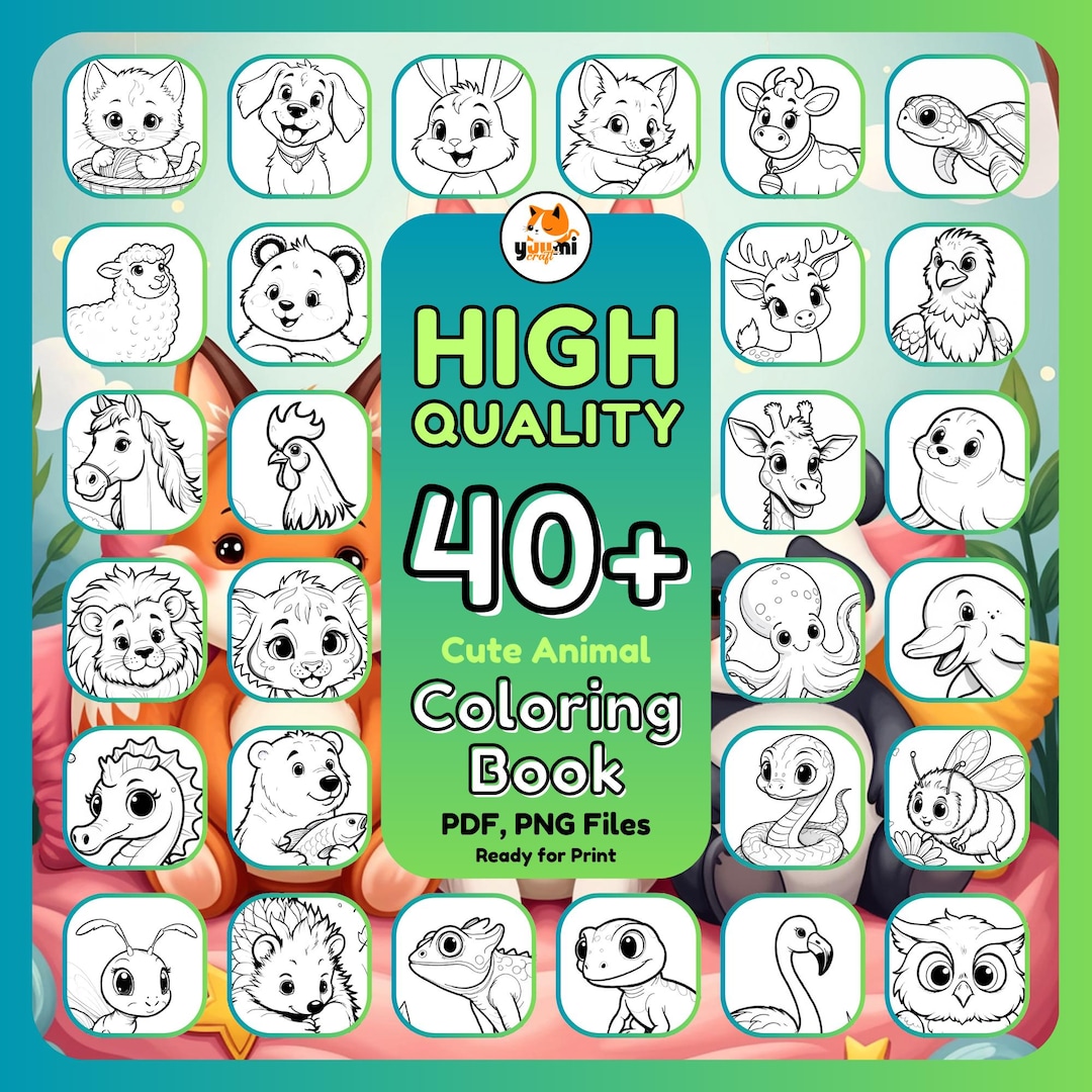Cute Animal Coloring Book | 40+ Printable Pages (PDF & PNG) - Etsy