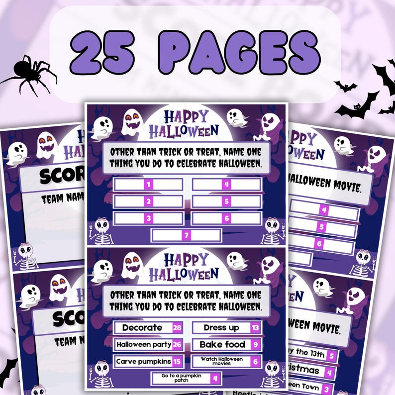 Halloween Family Feud Printable Game – 25 Pages, Host & Player Cards ...