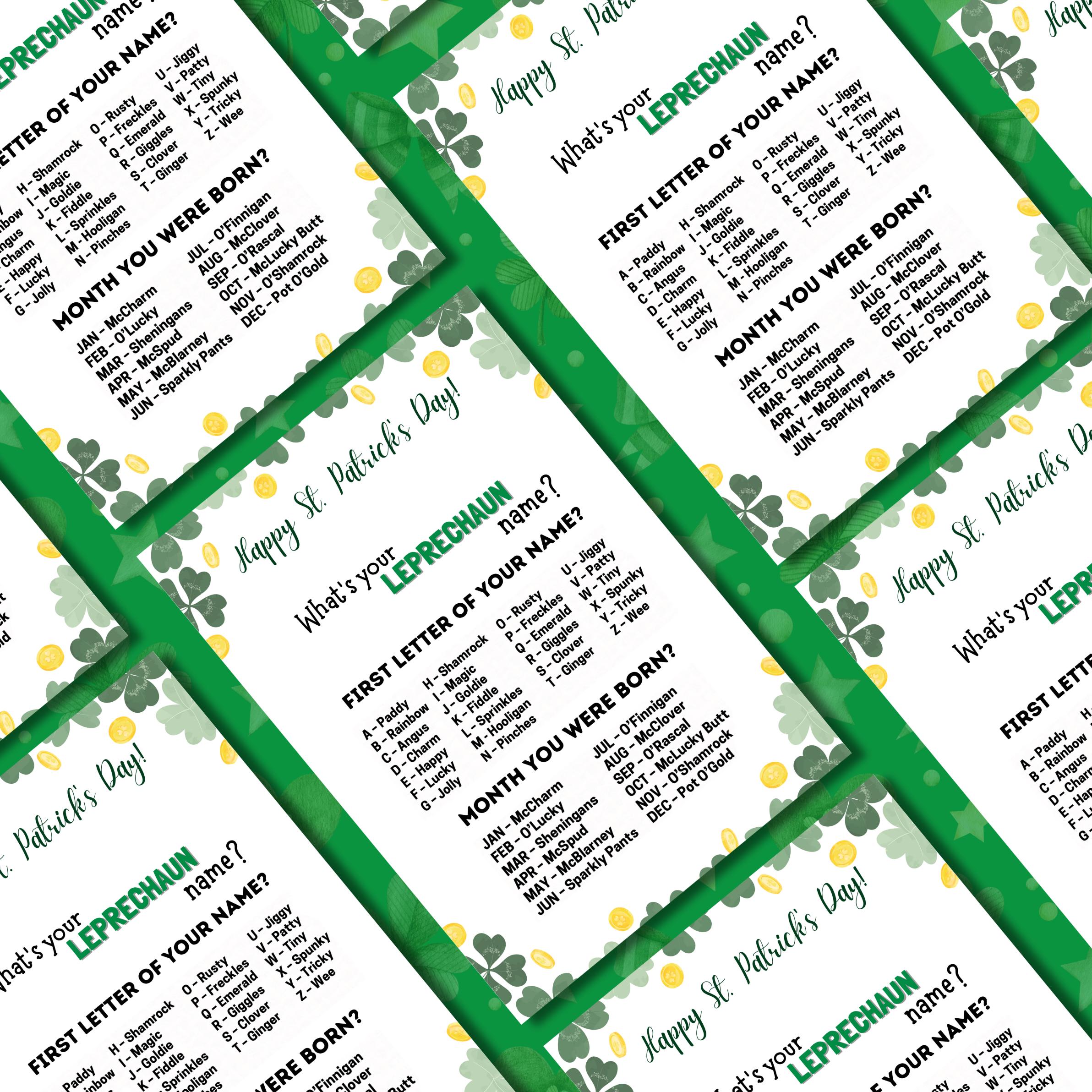 What's Your Leprechaun Name St Patricks Day Games, Leprechaun Name Tag ...