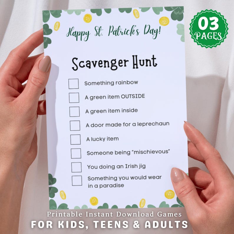 St. Patrick's Day Scavenger Hunt | Fun Printable Game for Kids & Adults ...
