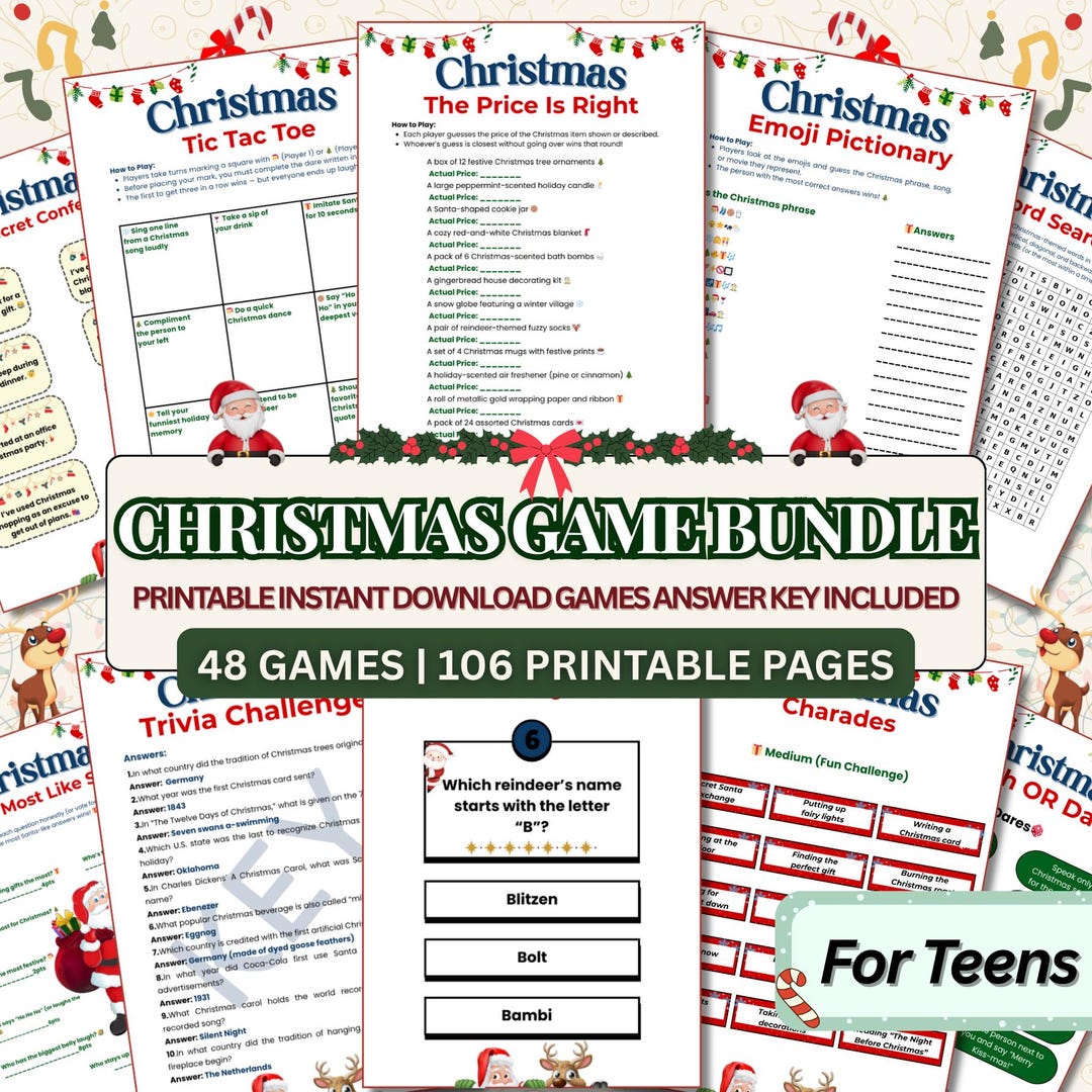 Christmas Game Bundle, 48 Games With Answer Key for Teens, Printable - Etsy