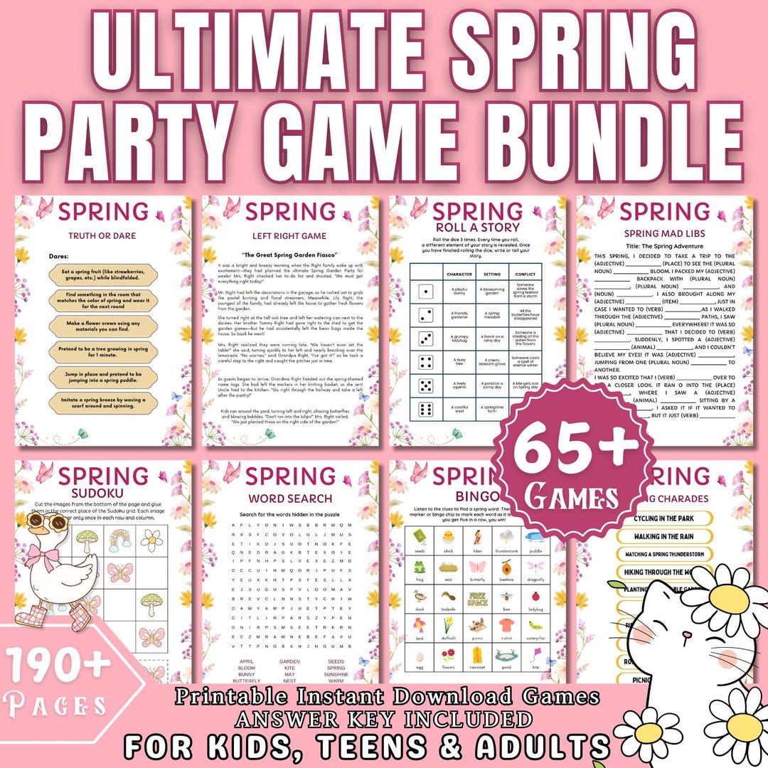 Spring Games Bundle 65+ Printable Party Activities for Adults, Kids ...