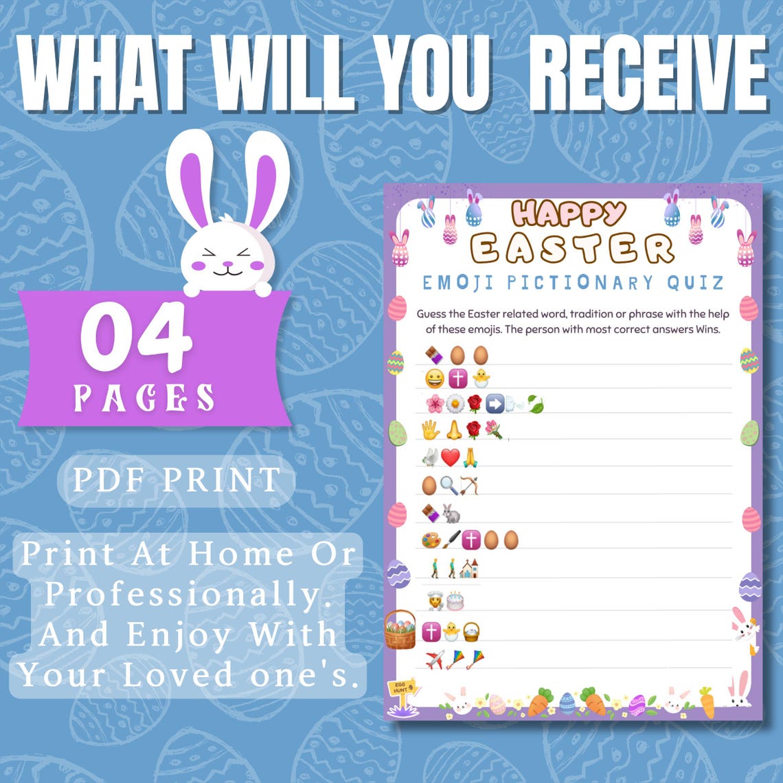 Easter Emoji Pictionary, Fun Easter Party Game, Printable Activity for ...