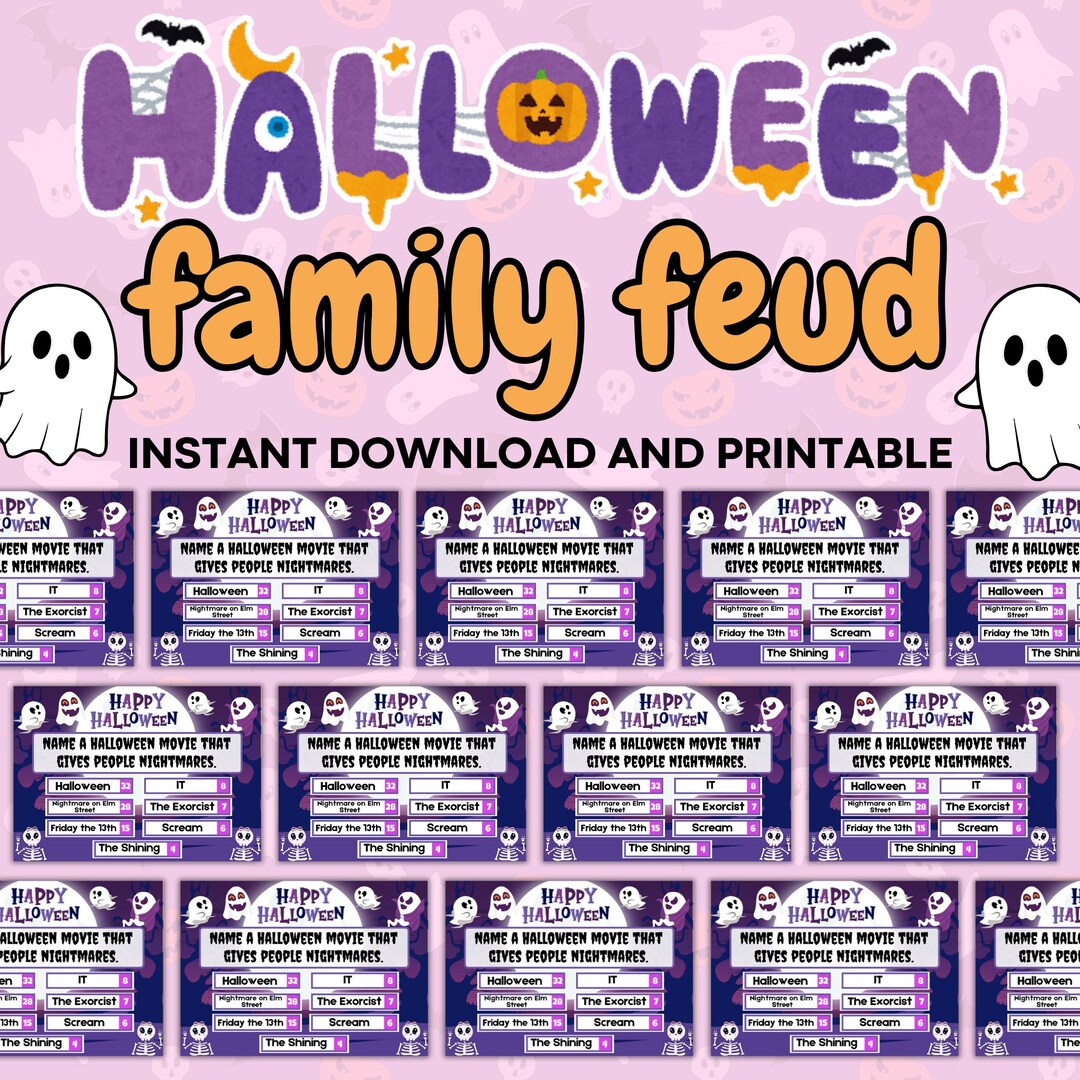 Halloween Family Feud Printable Game – 25 Pages, Host & Player Cards ...