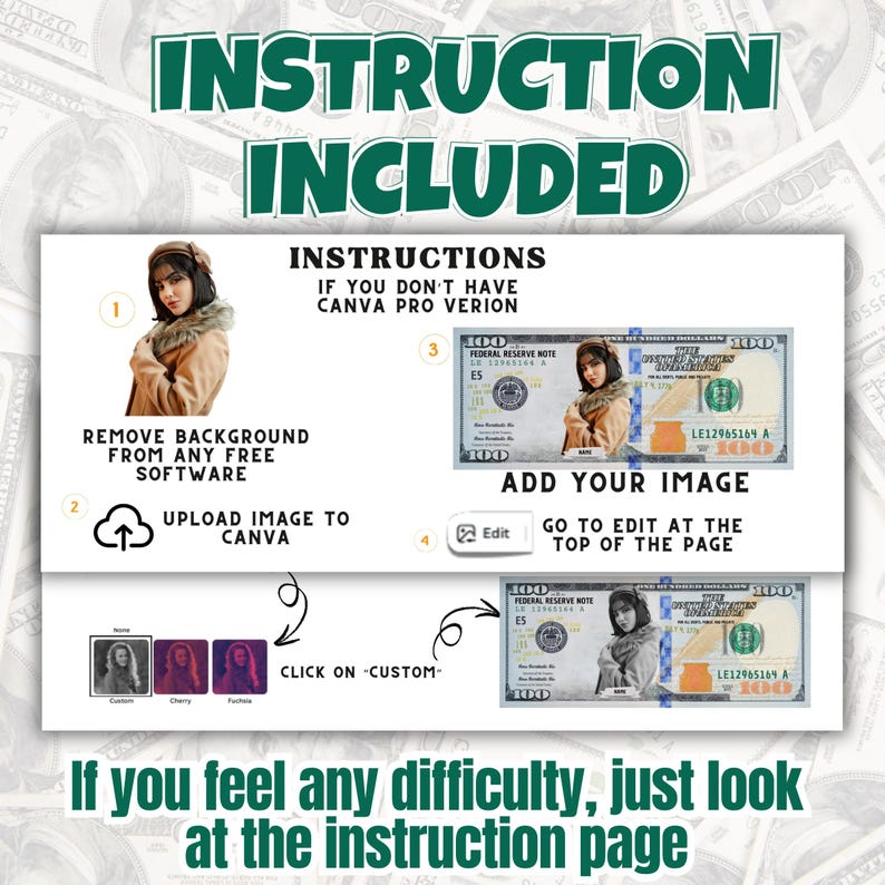 Custom Dollar Bill Editable Canva Template | Add Your Face and Name ...