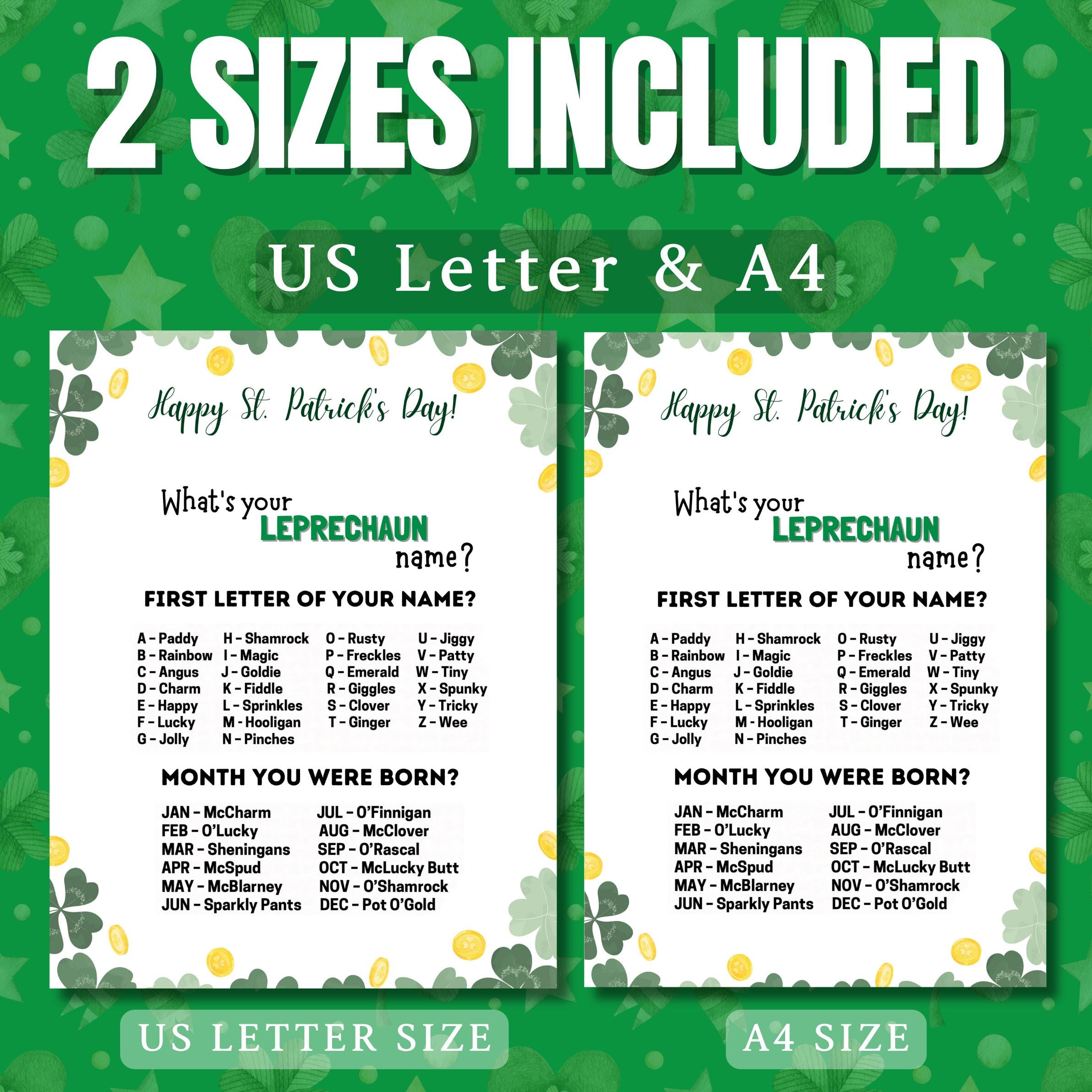 What's Your Leprechaun Name St Patricks Day Games, Leprechaun Name Tag ...