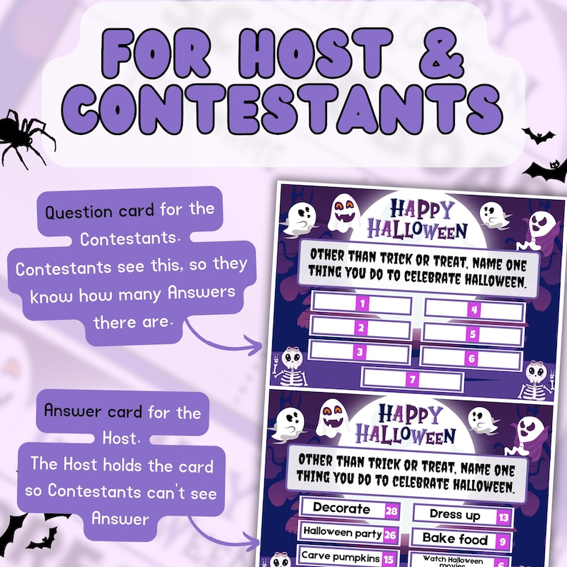 Halloween Family Feud Printable Game – 25 Pages, Host & Player Cards ...