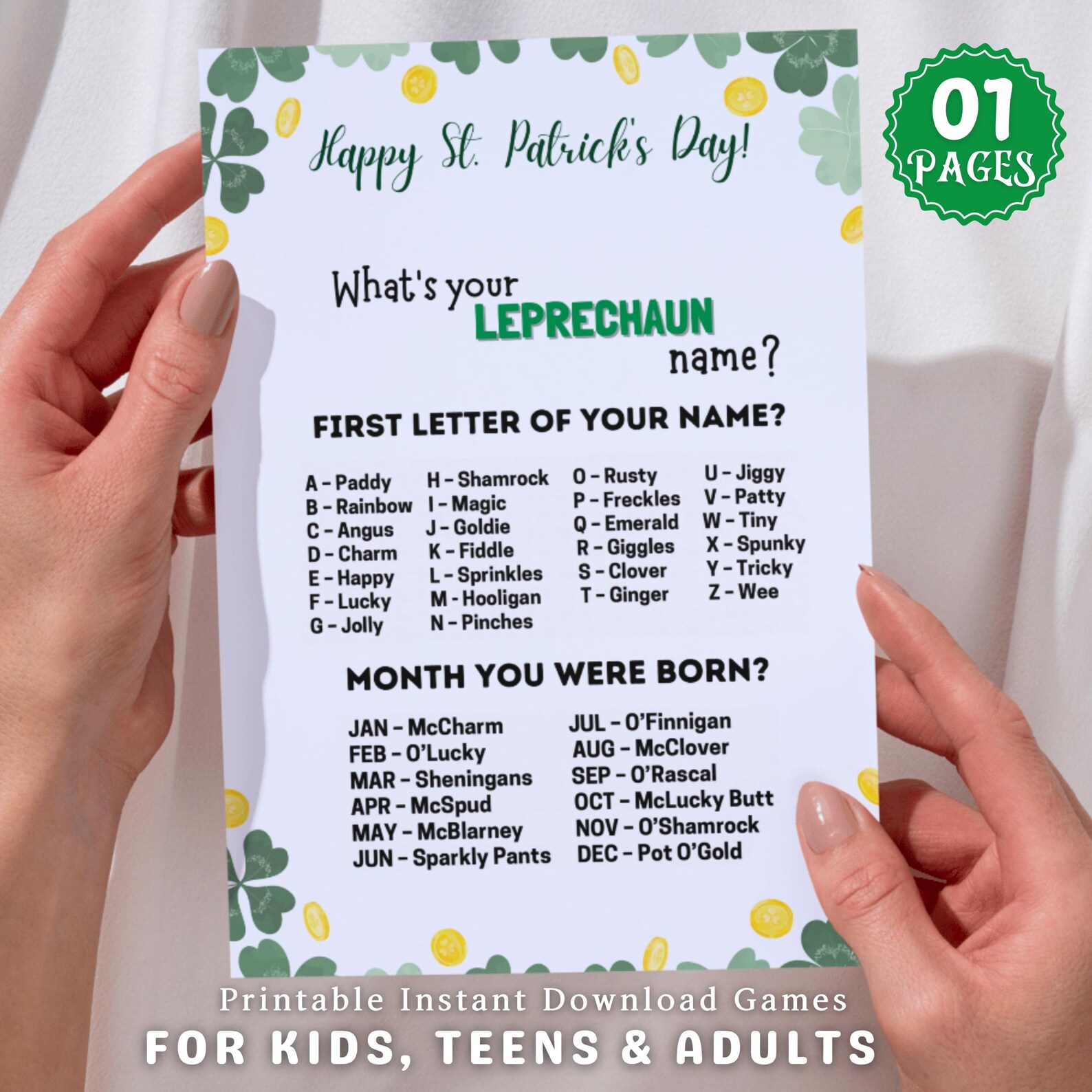 What's Your Leprechaun Name St Patricks Day Games, Leprechaun Name Tag ...