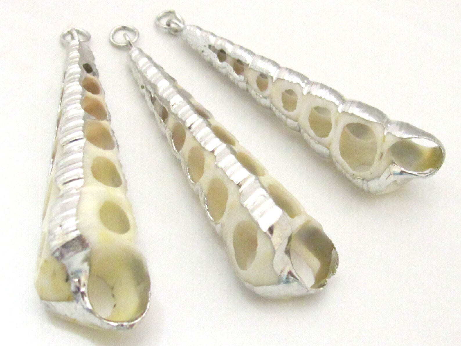 1 Pendant - Long Sliced Conical Shell Silver Plated Shell Pendant ...