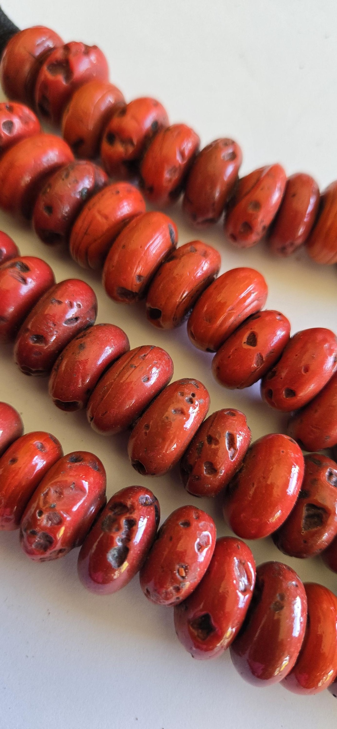 1 Strand-ethnic Nepal Beads Sherpa Glass Beads Red Nepalese Beads Donut ...
