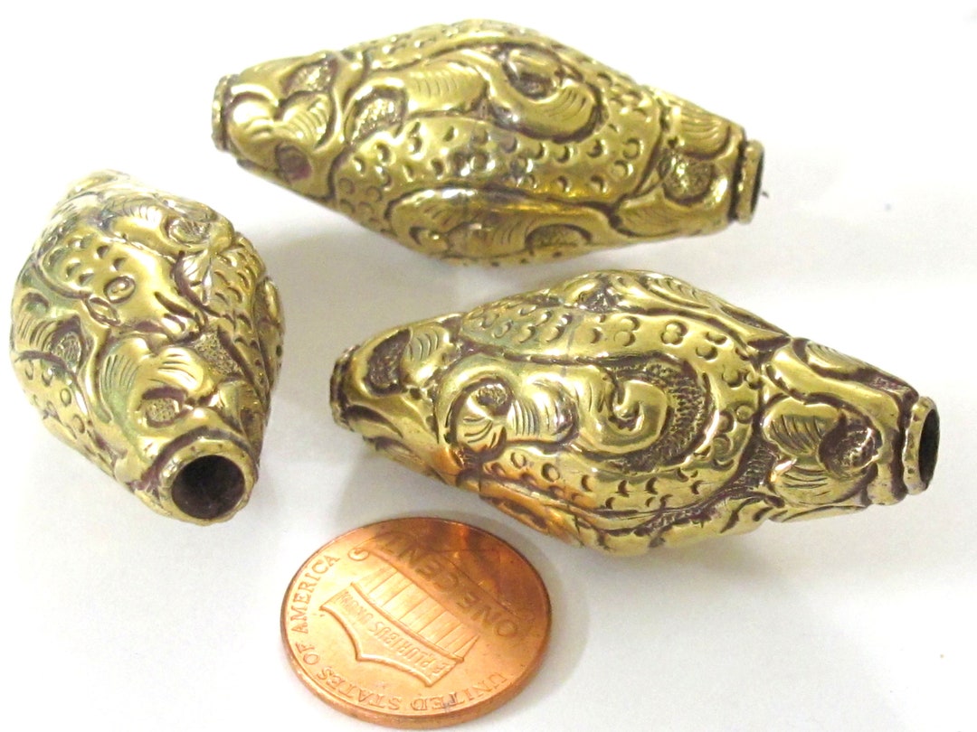 1 BEAD - Tibetan Large Big Bicone Shape 44 Mm Tibetan Brass Repousse ...