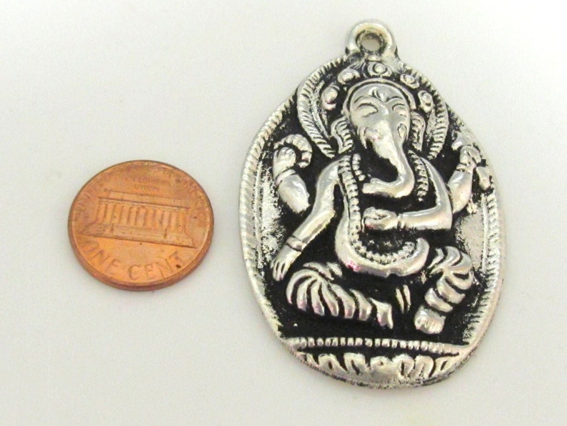 Antiqued Silver Color Oval Shape Ganesha Pendant From Nepal - Etsy