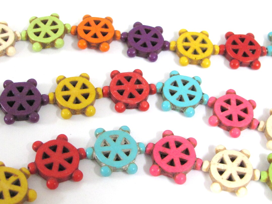 10 Beads - 18 Mm Wide - Colorful Ship Wheel Beads - Colorful Howlite ...