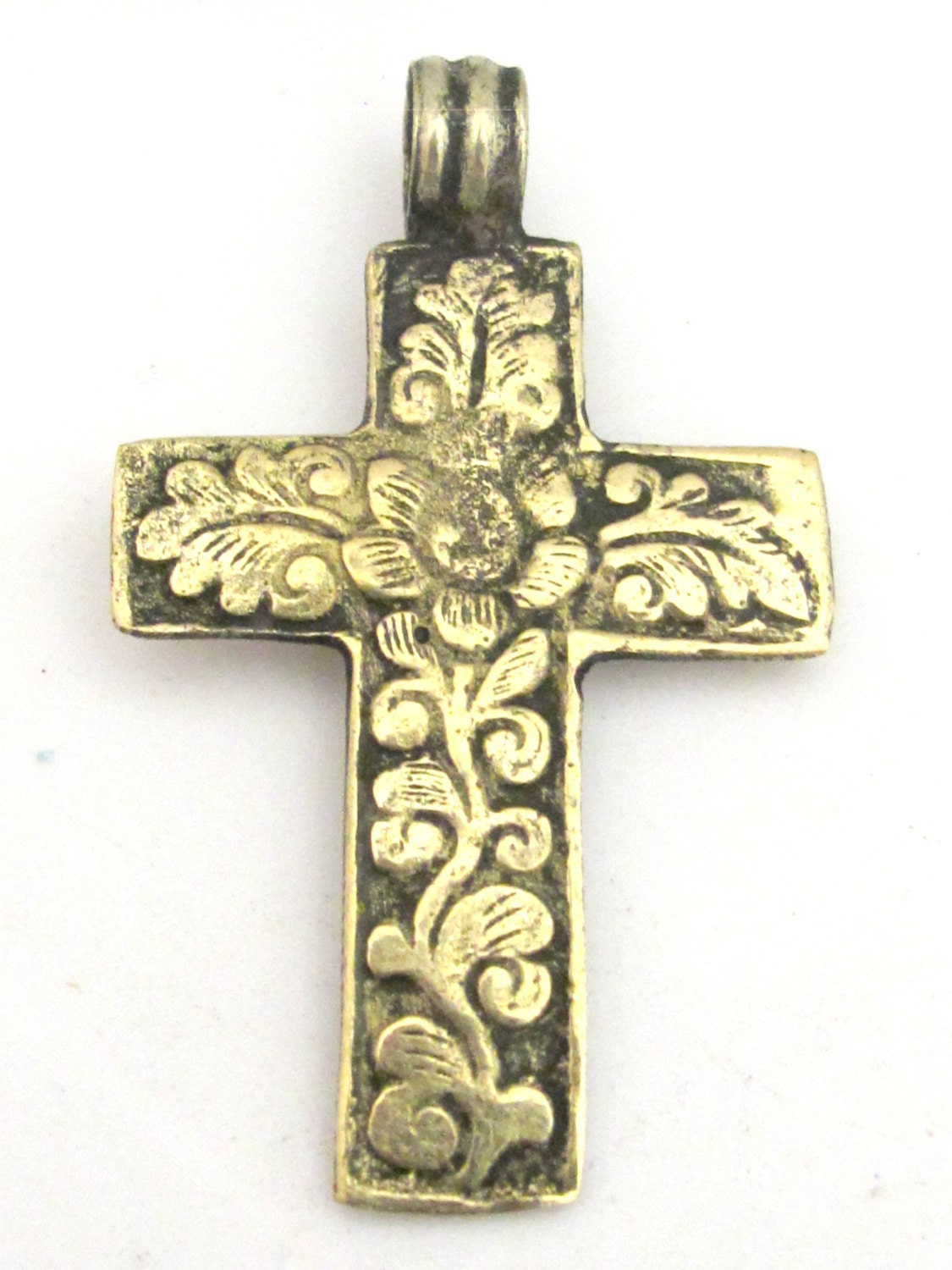 Tibetan Cross Pendant - Tibetan Brass Repousse Cross Pendant Reversible ...