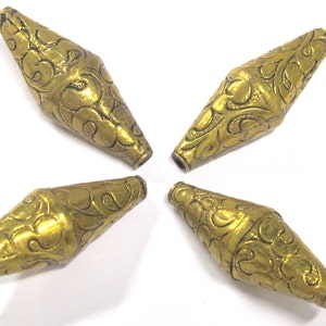 1 BEAD - Large Bicone Shape Tibetan Repousse Antiqued Golden Brass ...