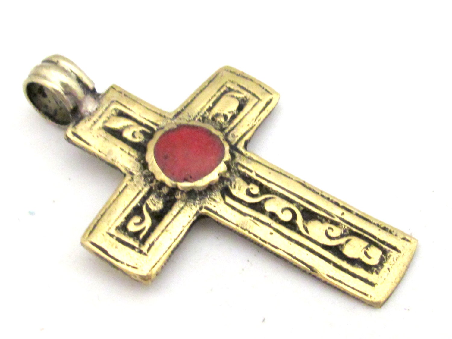 Tibetan Cross Pendant - Tibetan Brass Repousse Cross Pendant Reversible ...