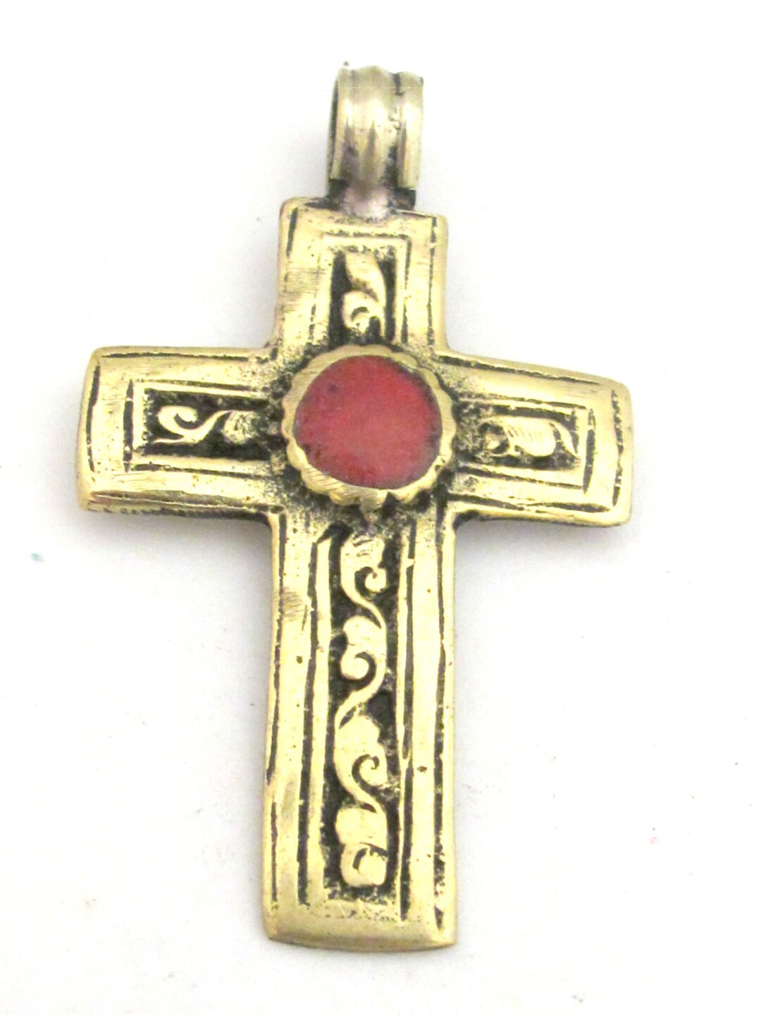 Tibetan Cross Pendant - Tibetan Brass Repousse Cross Pendant Reversible ...