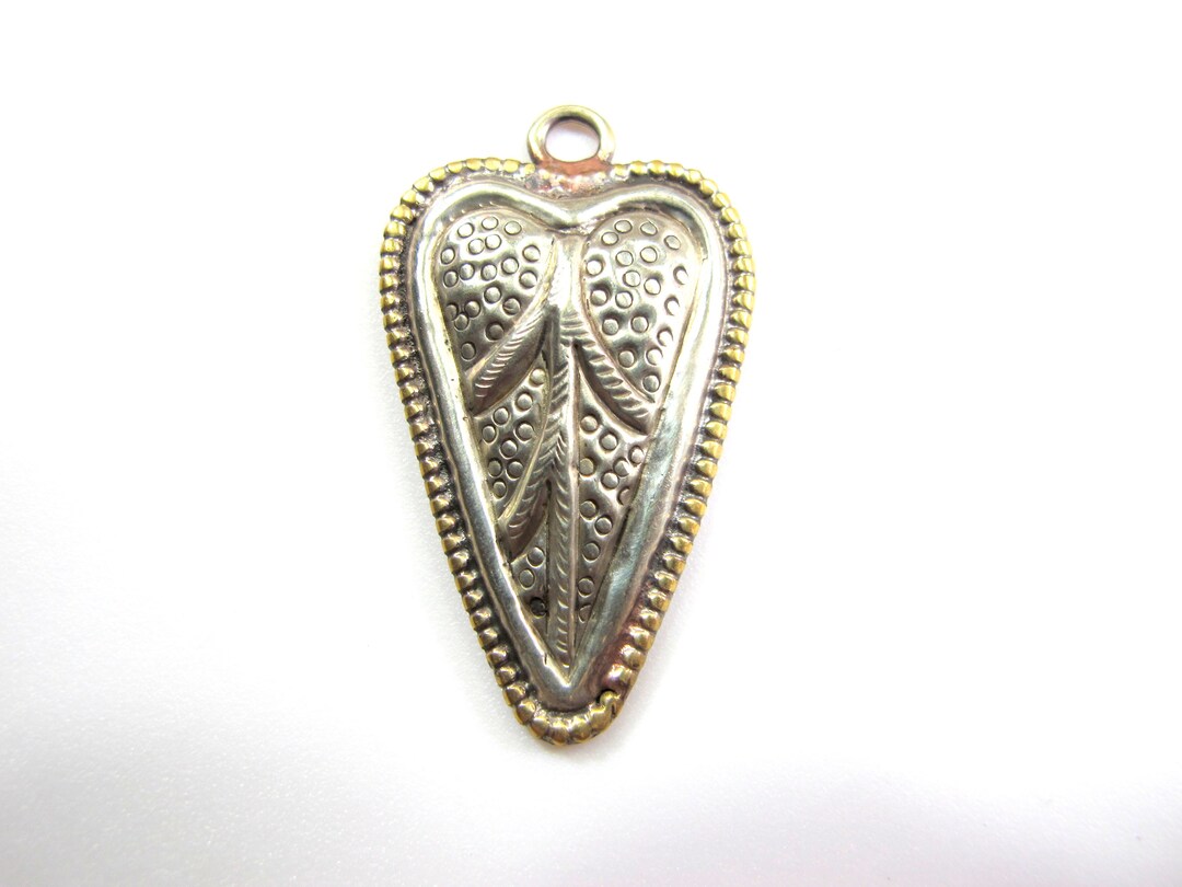 1 Charm Pendant Heart Leaf Shape Tibetan Antiqued Silver Finish Floral ...