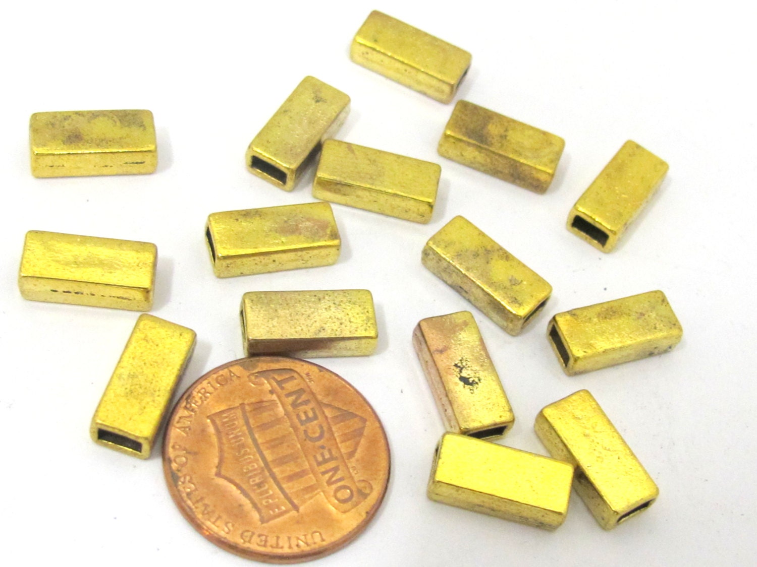 8 Beads Rectangle bar shape Gold tone metal tube beads | Etsy