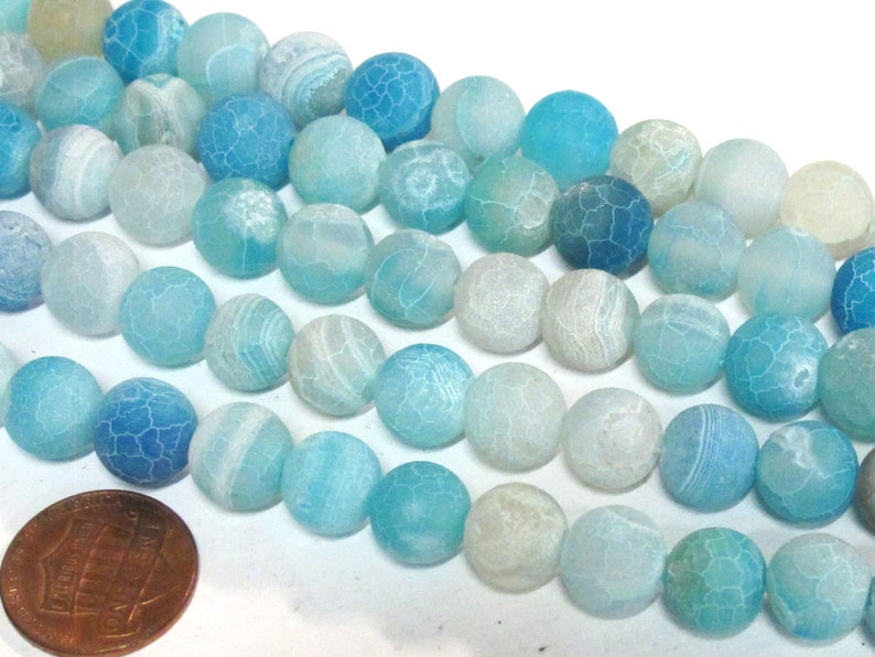 10 BEADS - Fire Agate Cool Blue Dragon Veins Gemstone Beads 10 Mm ...
