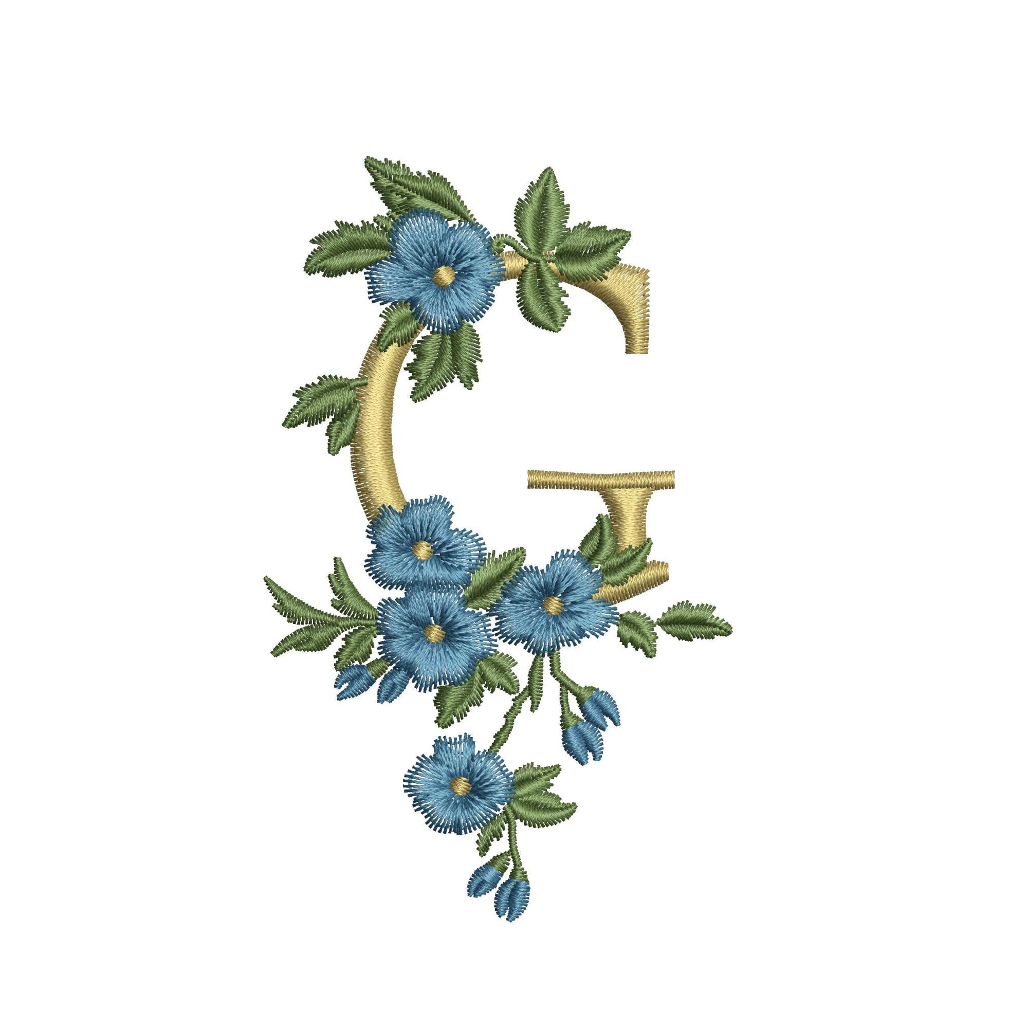 Machine Embroidery Design Capital Letter G Blue Flower Letter, Floral ...