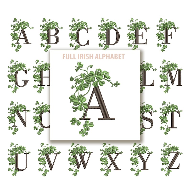 Machine Embroidery Design Digitized Whole Irish Alphabet St Patrick Day ...