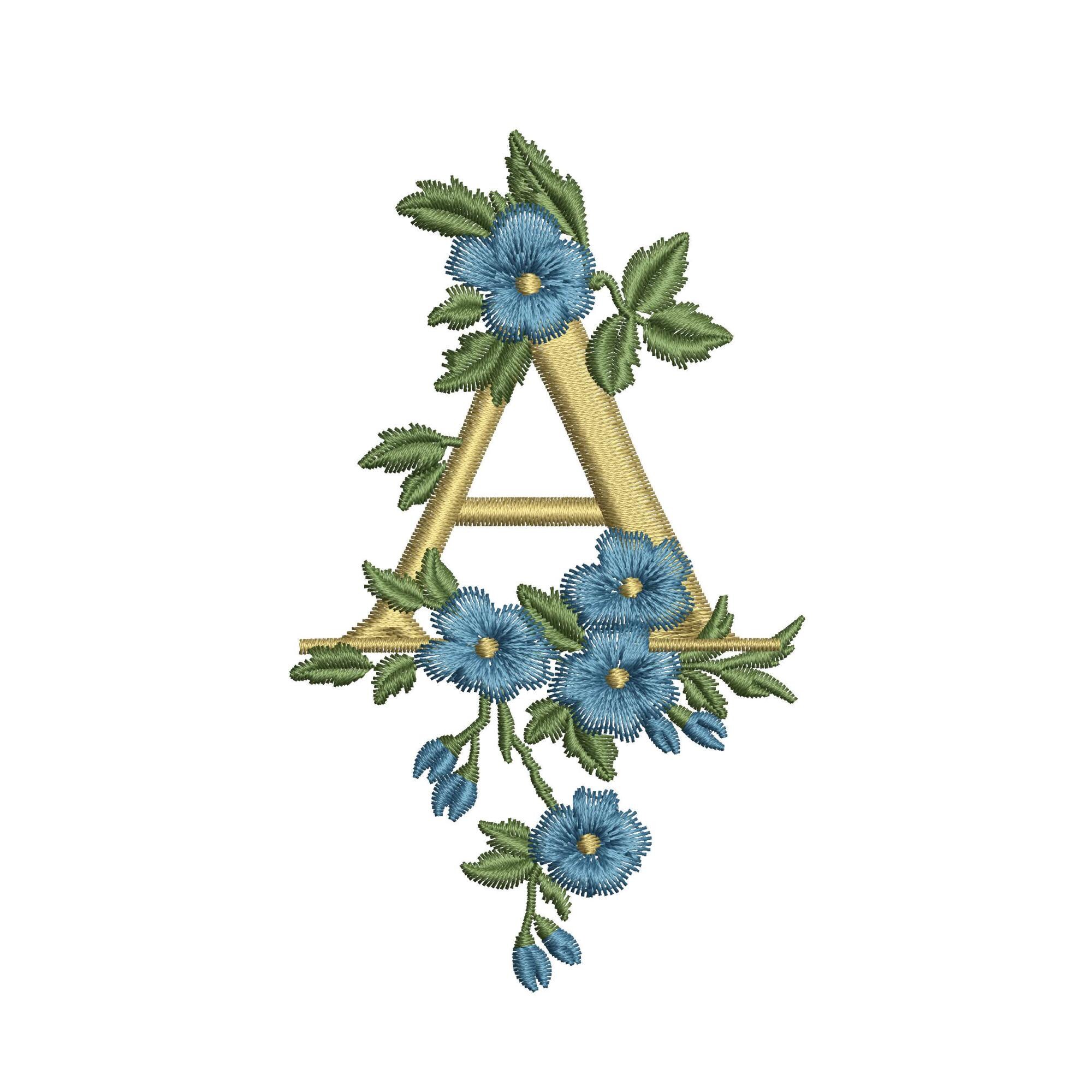 Machine Embroidery Design Capital Letter A Blue Flower Letter, Floral ...