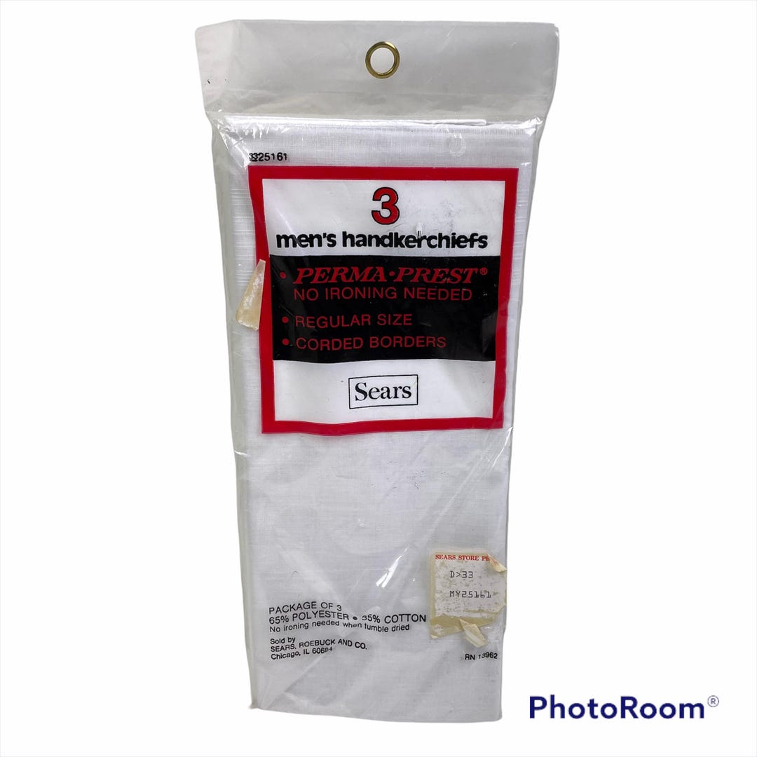 Sears Vintage Men's White Handkerchiefs Permanent Press Needs No ...