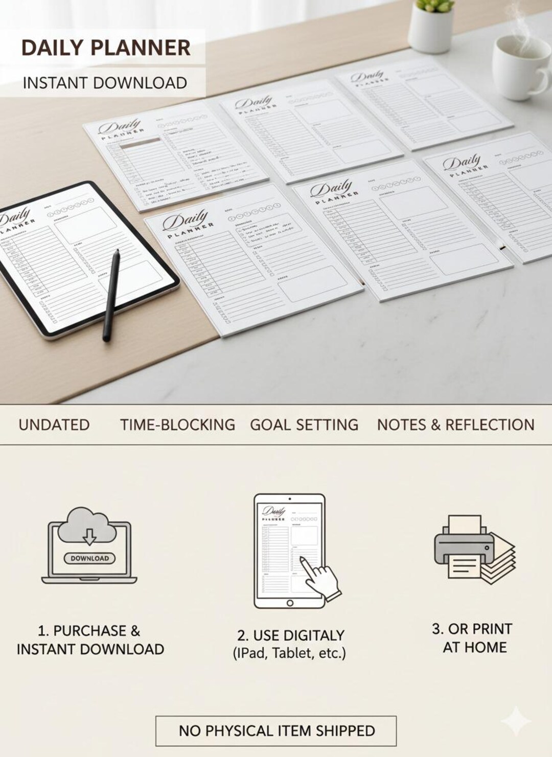 Minimalist Daily Planner Printable | Hourly Schedule & To-do List - Etsy