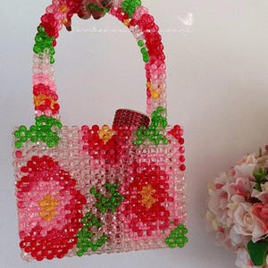 Rose Beaded Bag, Rose Garden Bead Bag, Beaded Clutch Bag, Women Bead ...