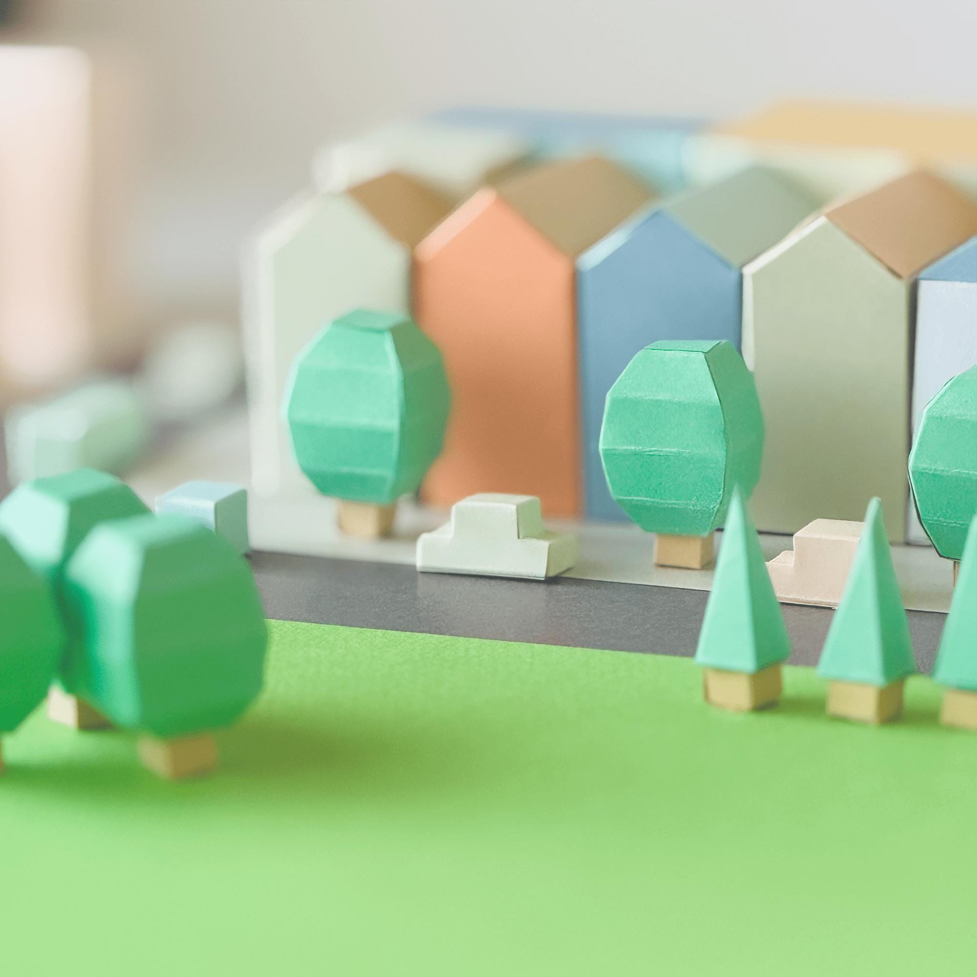 Colorful Miniature Cityscape Art Print, Modern Geometric Architecture ...